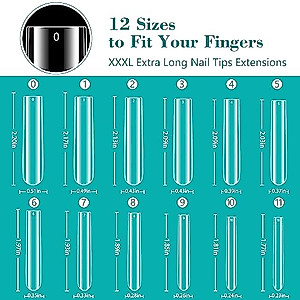 LIONVISON 3XL Clear Full Cover Nail Tips for Acrylic Nails Professional, 240PCS Extra Long Tapered Square, 12 Sizes Straight Press On Gel Nail Tips for Nail Salons Home DIY