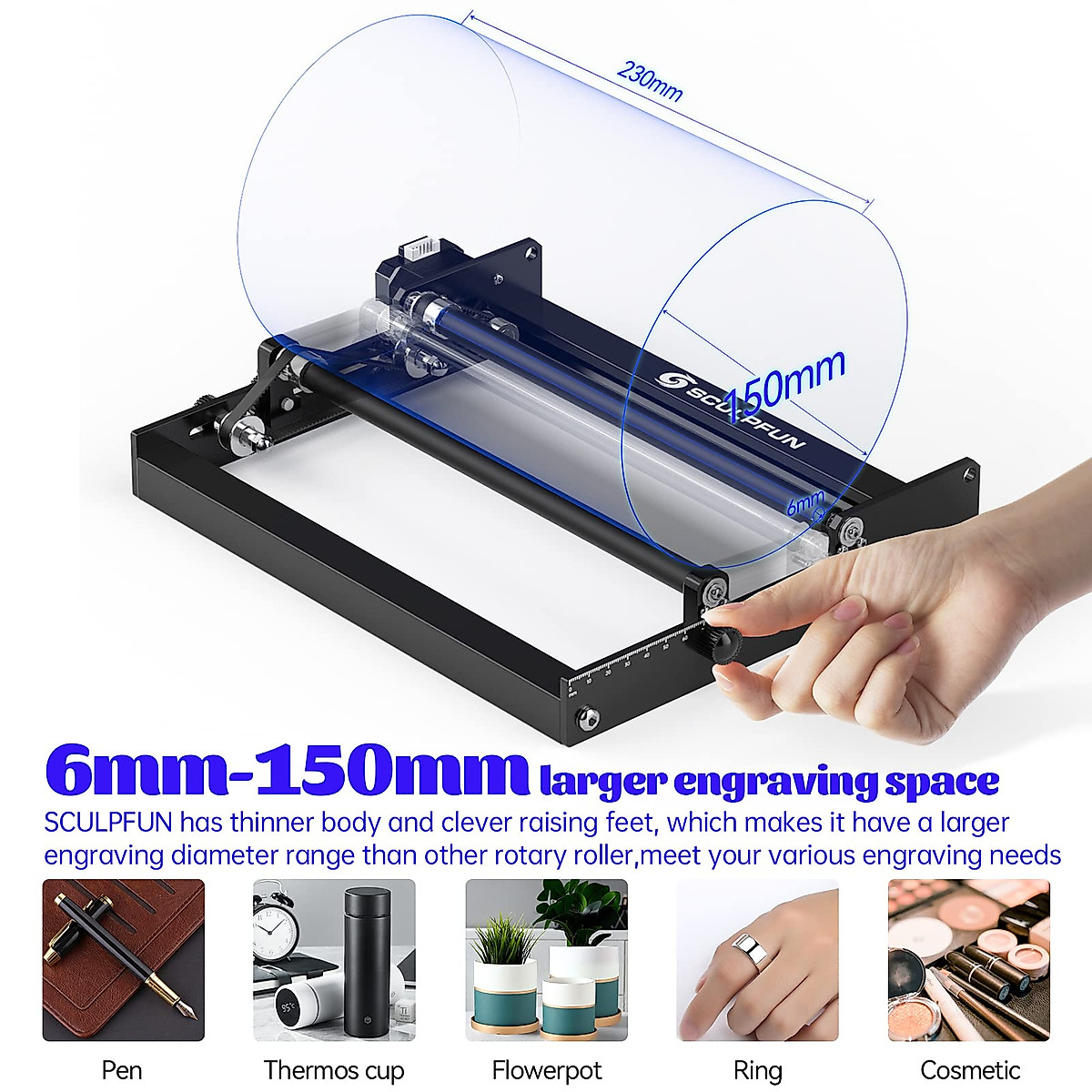 SCULPFUN Laser Rotary Roller, Laser Engraver Y-axis Rotary Roller Engraving Module 360° Rotating for Engraving Different Size Cylindrical Objects Cans, Compatible with Most Engraving Machines