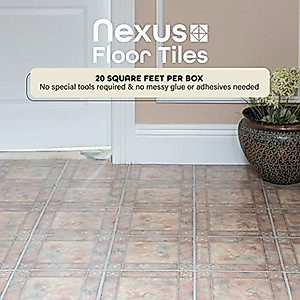 Nexus Self Adhesive 12-Inch Vinyl Floor Tiles, 20 Tiles - 12" x 12", Spanish Rose Pattern - Peel & Stick, DIY Flooring for Kitchen, Dining Room, Bedrooms & Bathrooms by Achim Home Decor