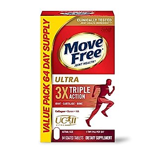 Move Free Ultra Triple Action Joint Support Supplement - Type II Collagen Boron & Hyaluronic Acid - Supports Joint Comfort, Cartiliage & Bones in 1 Tiny Pill Per Day, 64 Tablets (64 servings)*