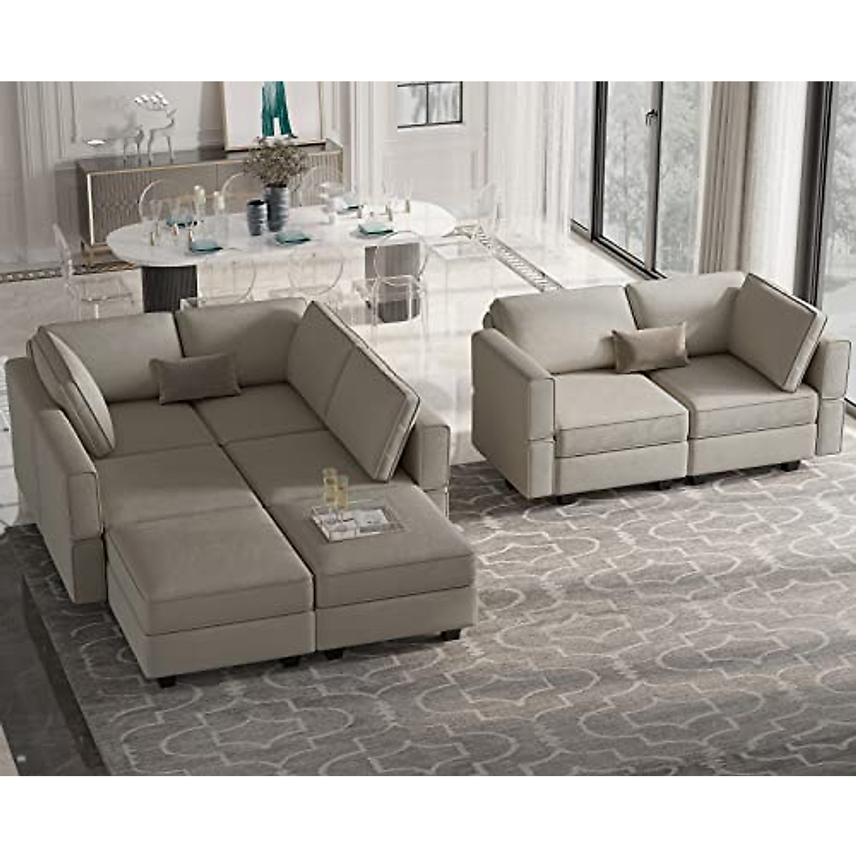 Belffin Modular Sectional Sofa with Storage Chaises Sleeper Couch 8 Seat Bed Grey…