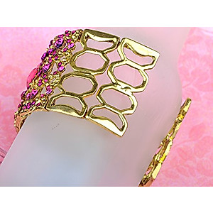 Alilang Womens Rhinestone Bracelet Exotic Golden Tone Fuchsia Pink Crystal Cuff Bangle