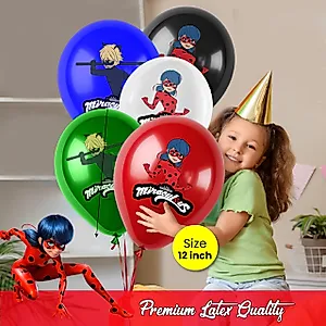 Miraculous Ladybug Cat Noir 12" Birthday Party Balloons 25 Pcs | Premium Latex for Miraculous Ladybug Party Supplies and Decorations by Vision E.D.