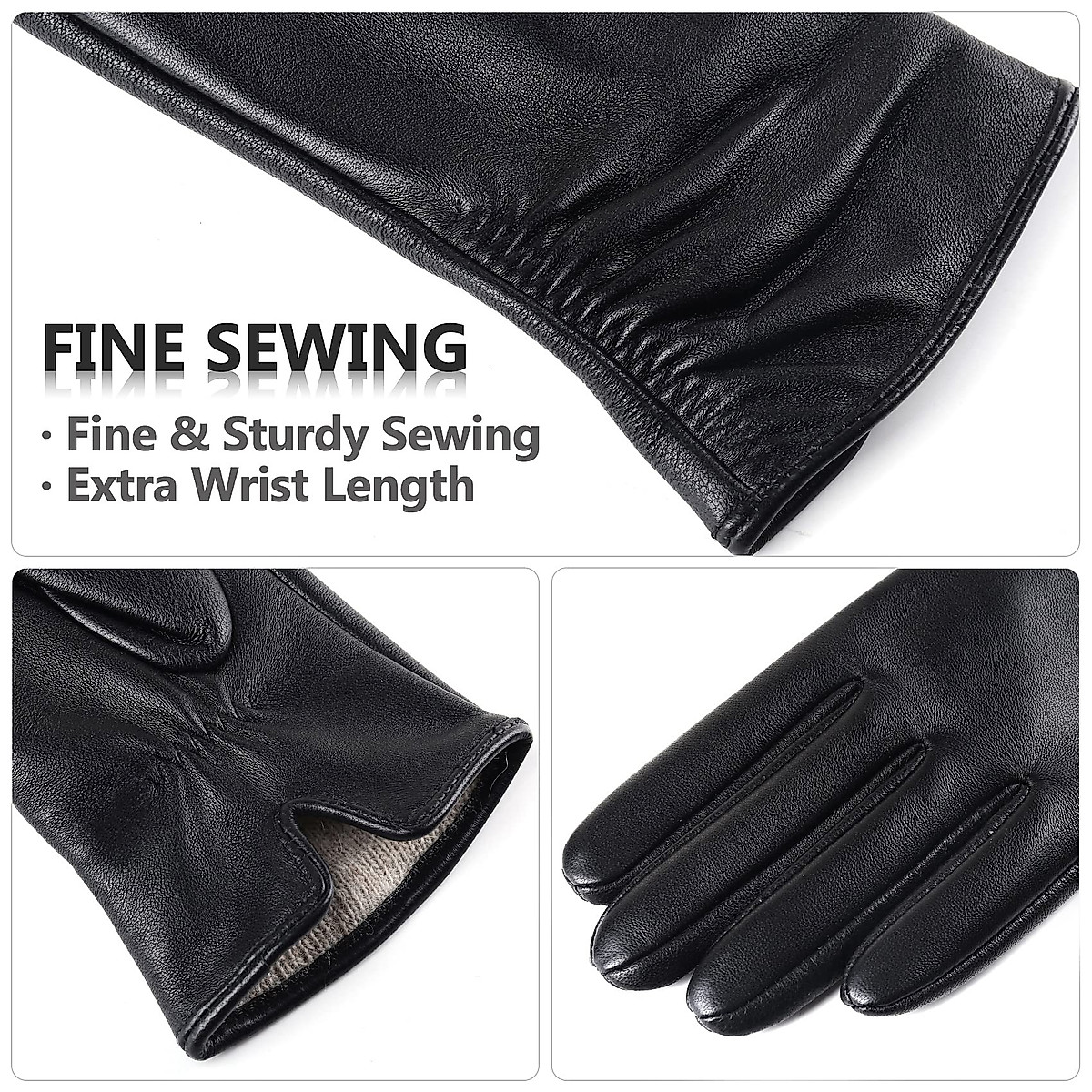 Womens Winter Leather Touchscreen Texting Warm Driving Lambskin Pure Genuine leather Gloves Black Medium