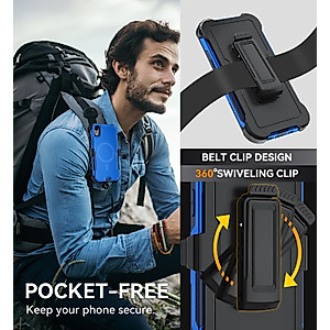 CONWOE for iPhone XR Case with Belt-Clip Holster[2Pcs Glass Screen Protector] [Dual Layer Military Grade Protection] [Support Magsafe] Shockproof Phone Case for iPhone XR 6.1 Inch (dark blue)