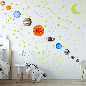 Glow in The Dark Stickers for Ceiling, 625Pcs Dark Stars and Moon Decals Wall Stickers Solar System Shining Decoration, Glowing in The Dark Ceiling Decors for Kids, Boys, Girls Bedroom