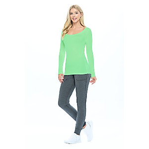 Natural Uniforms Women's Long Sleeve Extra Wide Scoop-Neck T-Shirt Under Scrub (Light Green, Medium)