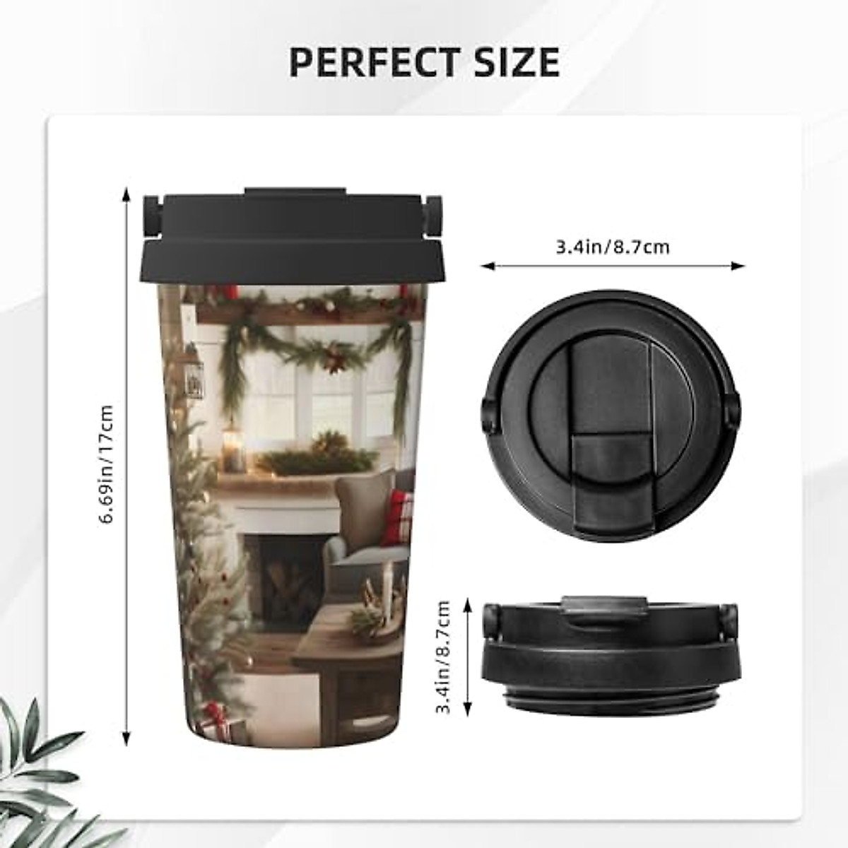 WANGXUEE Farmhouse Christmas Parrern Print 500ml Stainless Steel Travel Tumbler Double Wall Vacuum Insulated Coffee Mug