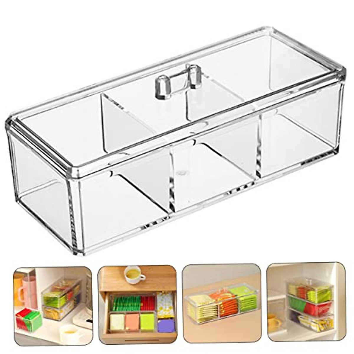 Box Stackable Storage Box Storage Cubes with Lid Organizer with Lid Beverage Bags Holder Tea Box for Tea Bags Tea Box Storage Organizer Tea Holder Box Divided Tea Bag Box Tea Chest