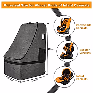 TINY GOGO Car Seat Travel Bag, Infant Car Seat Bags for Air Travel Gate Check, Large Durable Travel Car Seat Cover Carrier Backpack with Padded Shoulder Strap, Dark Linen Grey