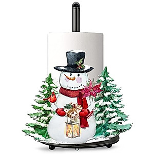 Snowman Paper Towel Holder Meatal, Green Paper Towel Holder Stand Lage, Snowman Christmas Decorations Indoor Home Kitchen Bathroom Decor (6.7*6.7*13.4inch) Winter Farmhouse Bathroom Countertops Decor