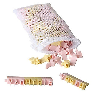 Home-X Cookie Stamps Fondant Letter Stamps - Alphabet, Numbers & Symbols, DIY Fondant Embosser for Cookie & Cake Decorating - 96 Pieces Letter Stamps for Clay with Storage Bag - Pink & Yellow