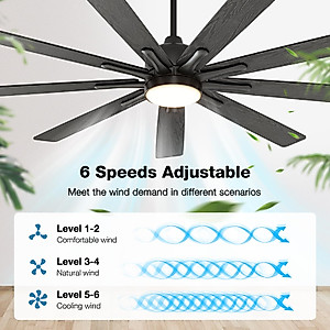 warmiplanet Ceiling Fan with Lights Remote Control, 62-Inch, Silent DC Motor, 6 Speed, Dimmable LED Light, Black(9-Blades)