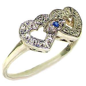 LetsBuyGold 925 Sterling Silver Natural Sapphire Womens Sweetheart Ring - Sizes 4 to 12 Available