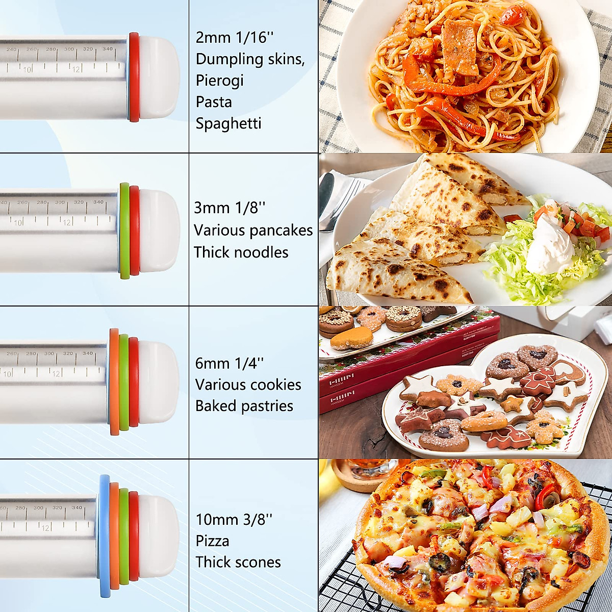Adjustable Rolling Pin With 4 Thickness Rings, Stainless Steel Dough Roller Pizza Roller Handle Press Design With Measurement Guide For Baking, Fondant, Pizza, Pie Crust, Cookie