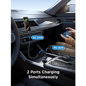 JOYROOM USB C Car Charger,【USB A/C to USB-C Coiled Cable】60W Super Fast Car Phone Charger 【Mini & All Metal】iPhone Car Charger Adapter for iPhone 15/14/13/12/11 Pro/11/X, Note 9/20 Galaxy S23/S10/S9