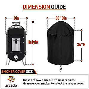 Arcedo Round Smoker Cover 30 Inch, Heavy Duty Waterproof Charcoal Kettle Grill Cover, Outdoor Vertical Barrel Cooker Dome Smoker Cover, Bullet Smoker Cover, Fits Weber, Charbroil, Kamado Joe and More