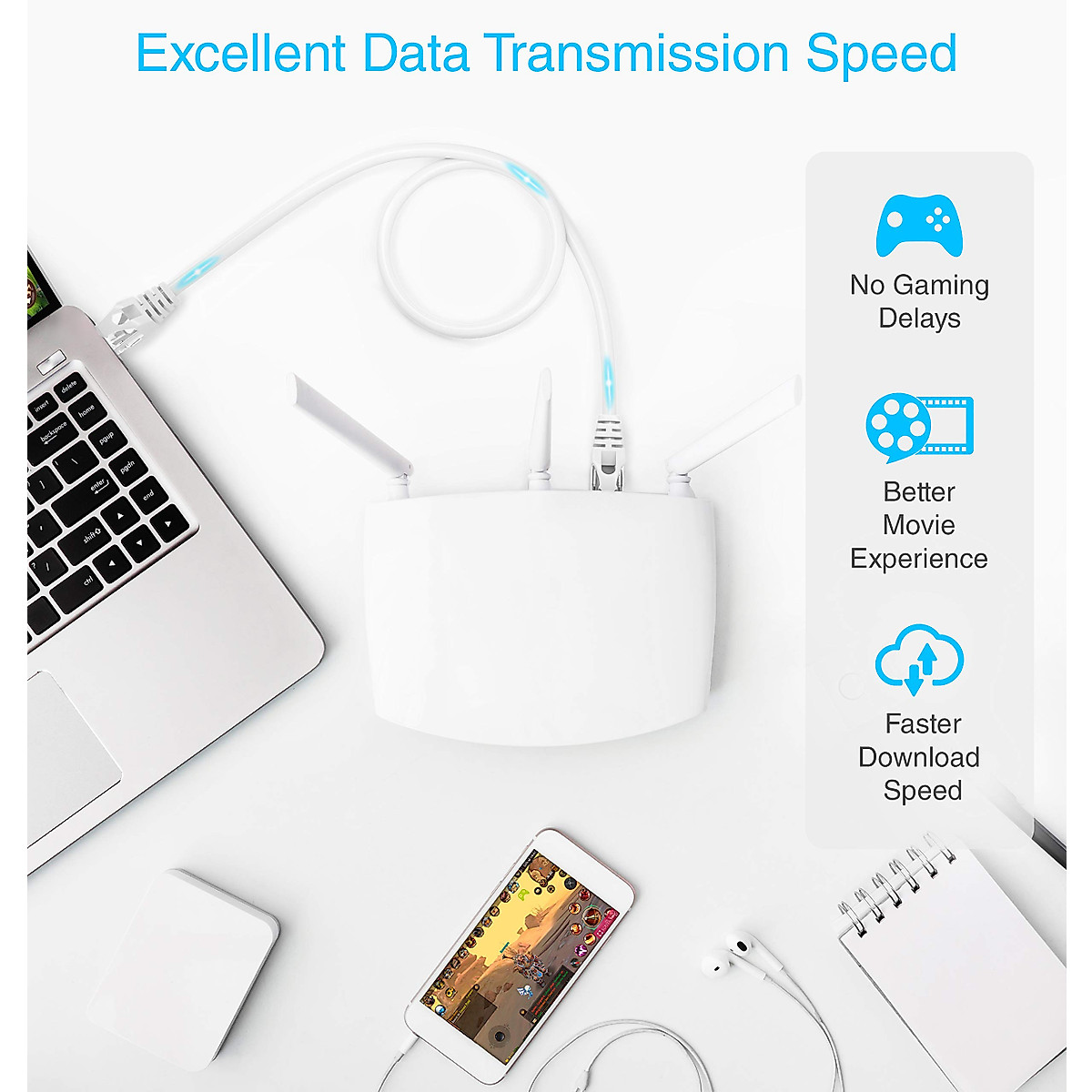 BlueRigger CAT6 Ethernet Cable 25FT - 2 Pack (1Gbps, 550MHz, RJ45) CAT 6 Gigabit Internet Network LAN Patch Cord - Compatible with Game Consoles, Smart TV, Router