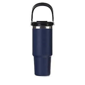 Insulated Straw Mug, 30 oz Anti-Leak Tumbler with 3-Way Lid: Sip, Straw, or Pour - Stainless Steel Travel Coffee Mug Fit Cupholder with Easy-to-carry Handle (Navy)