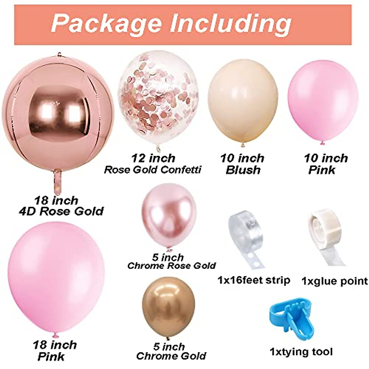 BParty 156PCS Pink Rose Gold Balloon Garland Arch Kit Pink Rose Gold Confetti Chrome Gold Balloons 4D Rose Gold Balloon for Girl Birthday Bridal Shower Baby Shower Decorations (Rose Gold Pink)