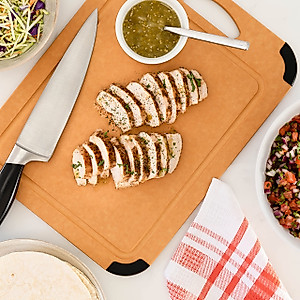 Chef Pomodoro Wood Cutting Board for Kitchen, Dishwasher Safe, Dual-sided with Juice Groove, Non-porous Non-slip Scratch-resistant Surface, Easy Grip Handle, 14.5 x 11 inches