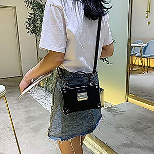 Van Caro Women Evening Clutch Bag,PU Leather Square Box Shoulder Handbag for Wedding Party Tote Purse Black