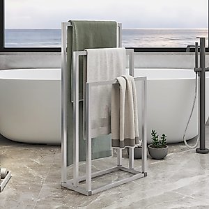 BOFENG Silver Metal Freestanding Towel Racks for Bathroom Towel Stand,3-Tier Floor Towel Rack Holder,Chrome Ladder Towel Racks Anti-Rust Bathroom Accessories Organizer for Bath Storage & Hand Towel