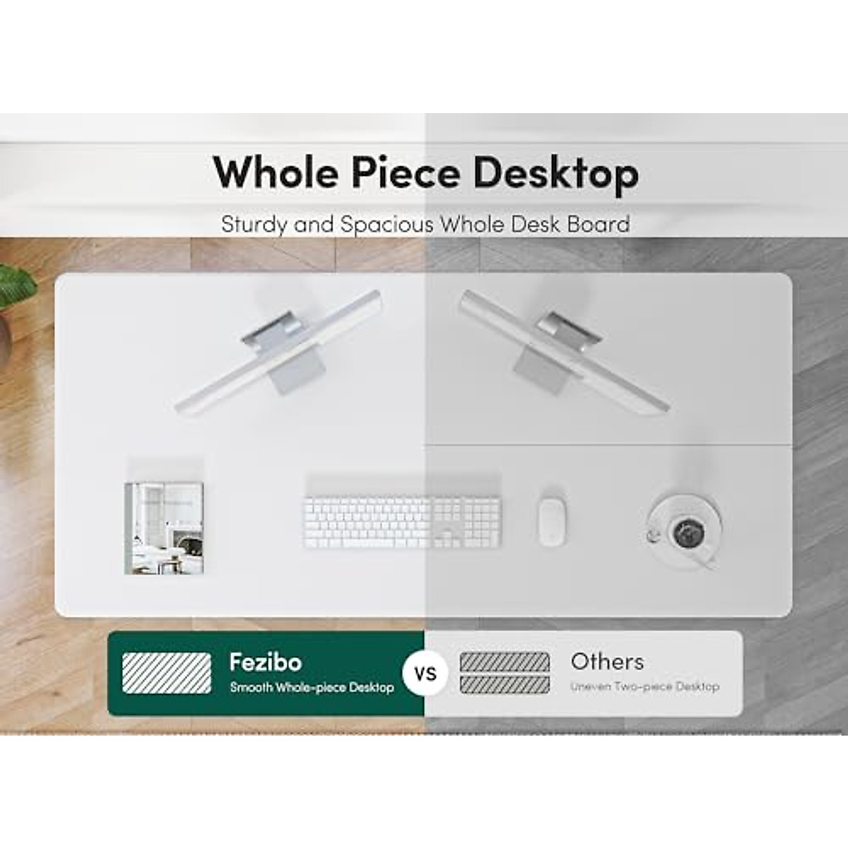 FEZIBO Standing Desk 4 Legs with Dual Motors, 63x29 Electric Standing Desk Adjustable Height with Strong stability, Stand up Desk with Whole-Piece Tabletop, White（2 Packeges）