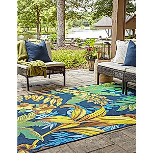 Unique Loom Outdoor Botanical Collection Area Rug - Calypso (7' 10" x 10' Rectangle, Multi/ Light Blue)