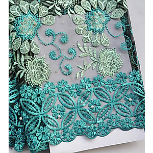 SanVera17 African Lace Net Fabrics Nigerian French Fabric Rope Embroidered and Manual Beading Guipure Cord Lace for Party Wedding 5 Yards (Green)