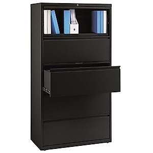 Hirsh 36-in Wide HL8000 Series Metal 5 Drawer Lateral File Cabinet Black