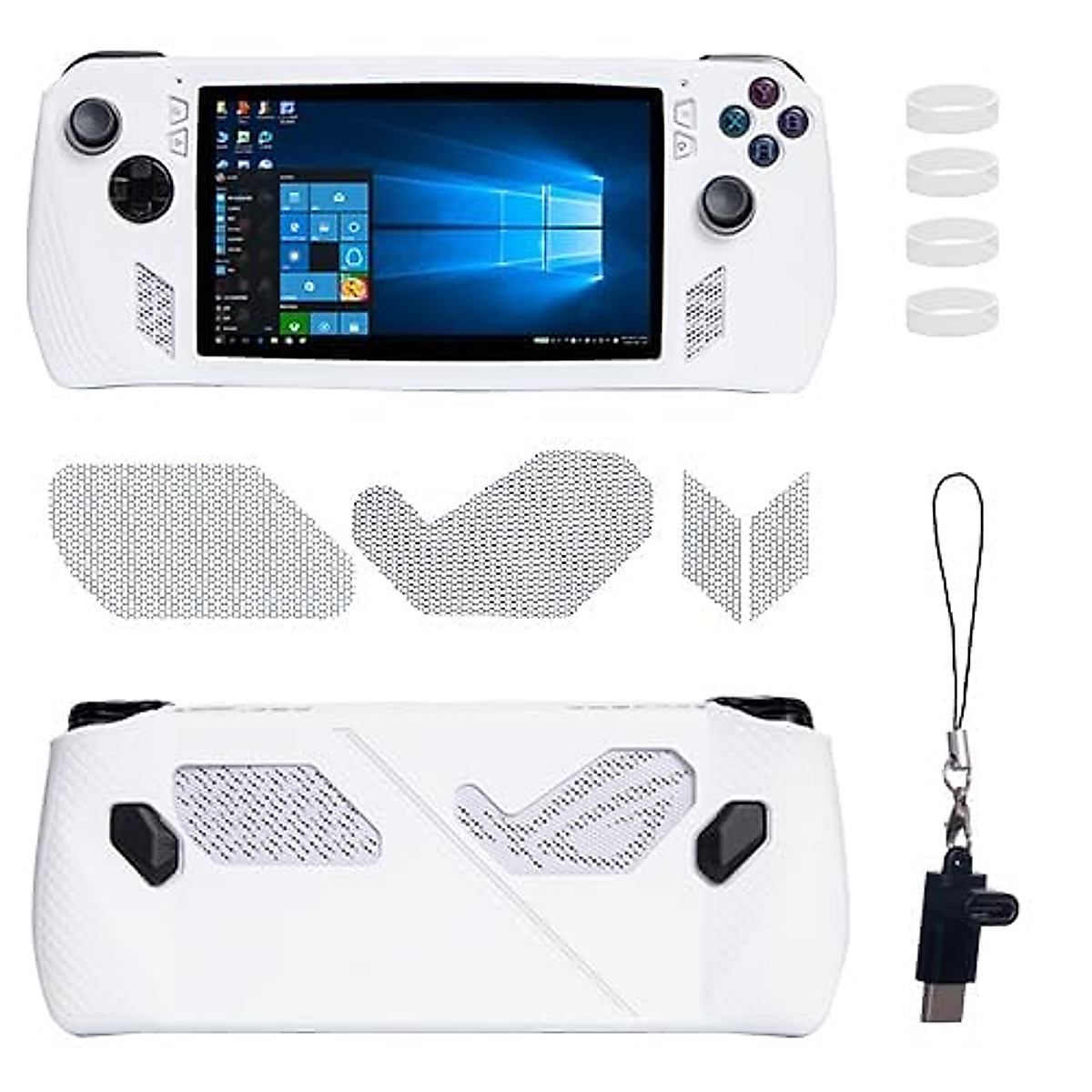 Silicone Case for ROG Ally, Protective Case for ROG Ally with Tempered Glass Screen Protectors, Dust-Proof Net, Joystick Protectors and 3.1 Adapter - White