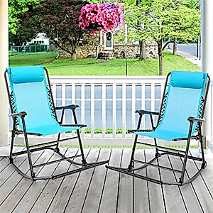 PDGJG 2 Piece Patio Camping Rocking Chair Folding Rocking Chair Footrest
