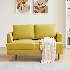 Busaurus Loveseat Sofa with Deep Seats, 56" Small Couches for Small Spaces, Mid Century Love Seat Couches for Living Room, Upholstered 2-Seater Small Couch for Bedroom, Apartment, Yellow