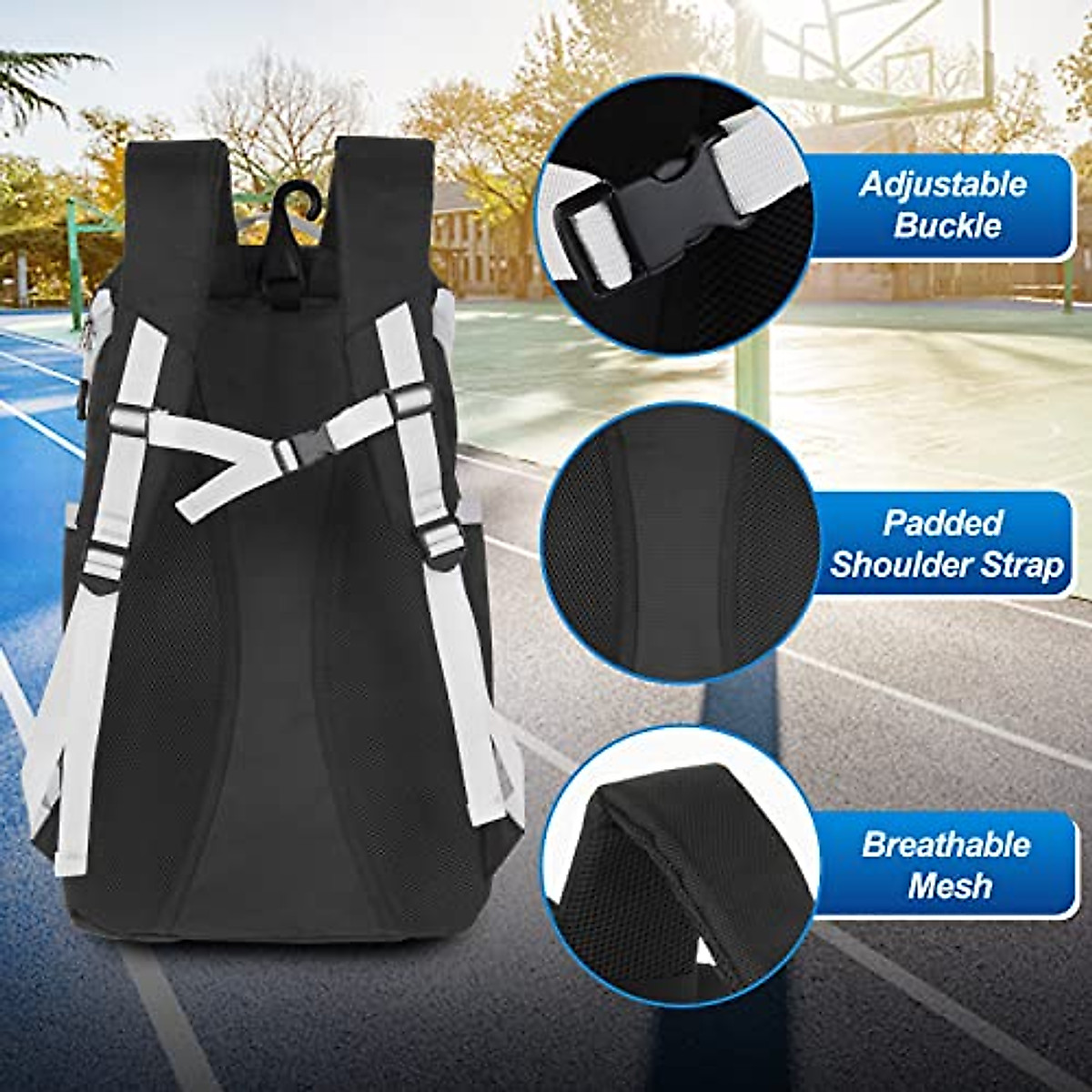 TPAID Basketball Backpack Large Basketball Soccer Equipment Bag Sports Volleyball Football Backpack, with Shoe Compartment and Hidden Basketball Mesh Bag