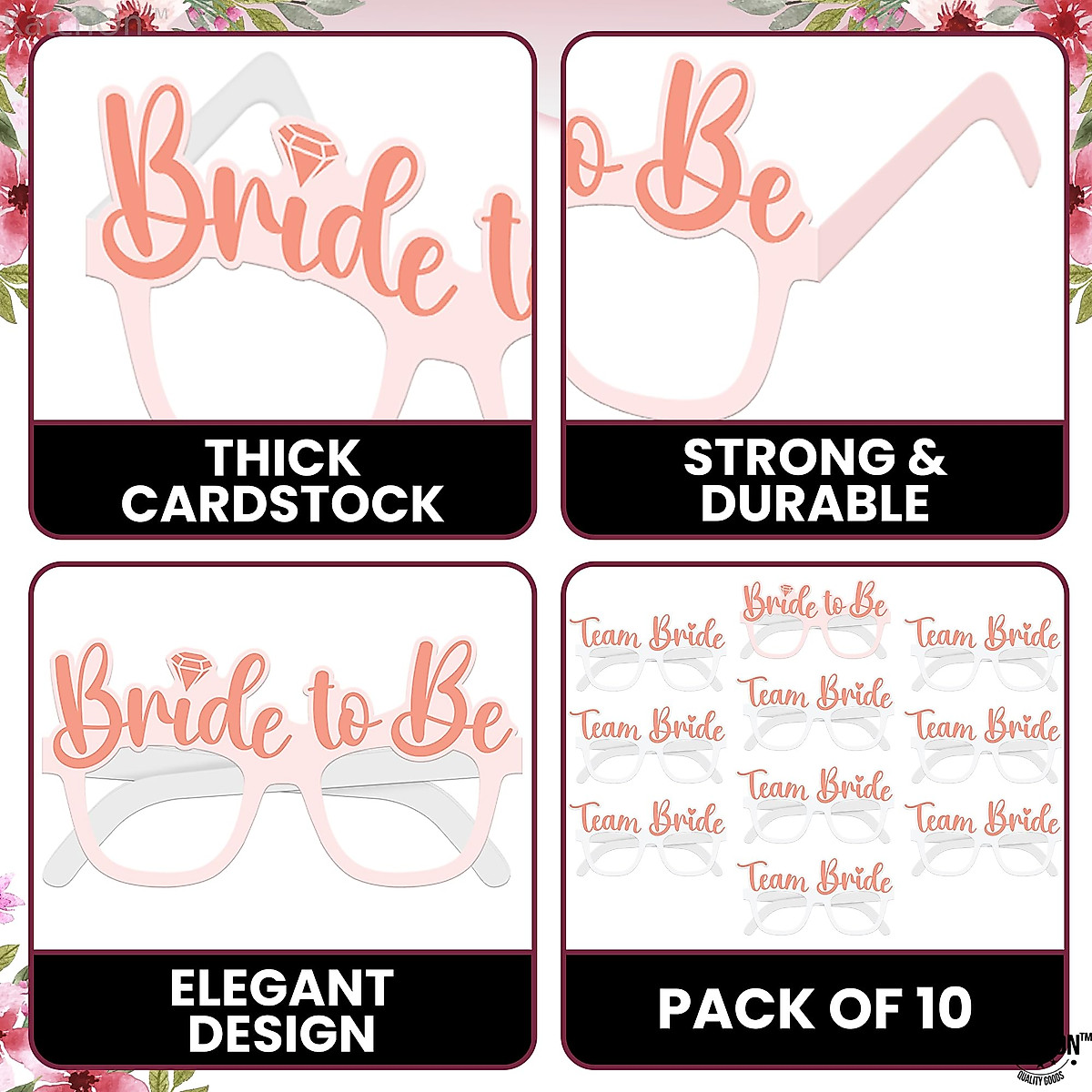 KatchOn, Rose Gold Bridal Shower Photo Props - Pack of 10 | Team Bride Glasses, Bridal Shower Photo Booth Props | Rose Gold Bachelorette Party Decorations | Bride Sunglasses, Bridal Shower Decorations