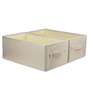 YOMFUN Storage Bins Foldable Fabric Cube Organizer with Handles,Decorative Storage Boxes for Shelves,Odorless Cotton Linen Storage Baskets Organizers for Toys,Towels,Clothes and Books etc (Beige, M)