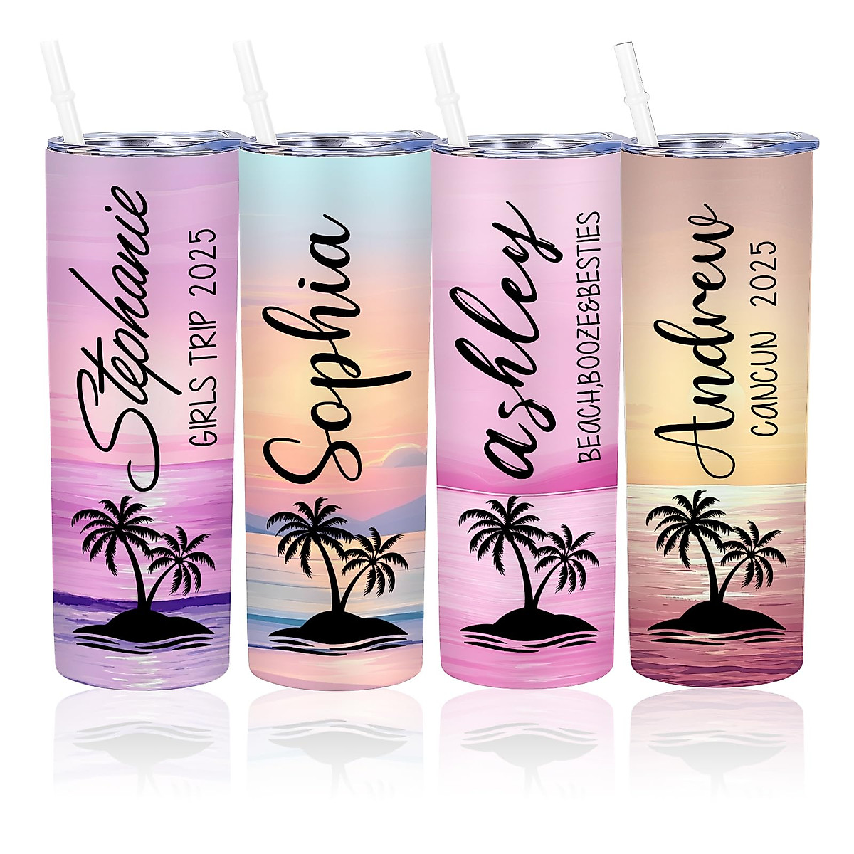 Custom Vacation Tumbler, Personalized Beach Tumblers Bulk for Women, Family Girls Trip Travel Insulated Tumbler Cups with Lids and Straws, Girls Trip Gifts Favors 2025, Bachelorette Trip Gifts