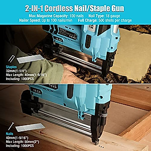 DURATECH 20V Cordless Brad Nailer, 18 Gauge, 2-in-1 Nail/Staple Gun for Upholstery, Carpentry, Including 2.0Ah Rechargeable Battery, 1H Quick Charger, 1000 Staples, 1000 Nails and Carrying Case