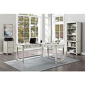 OSP Home Furnishings Baton Rouge Rustic L-Shape Office Desk with Power Port Drawer, Champagne Oak Finish