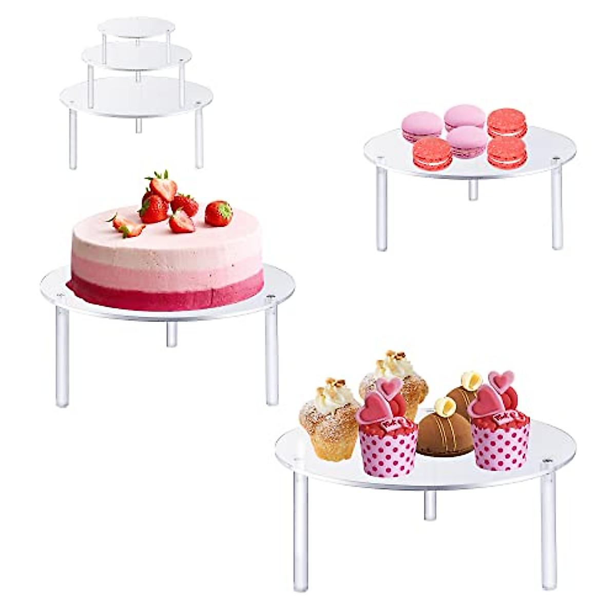 Supkiir Acrylic Cake Stand, 3Pcs Round Clear 3 Tier Cupcake Stand Cake Holder for Cupcake Dessert Cake Pizza