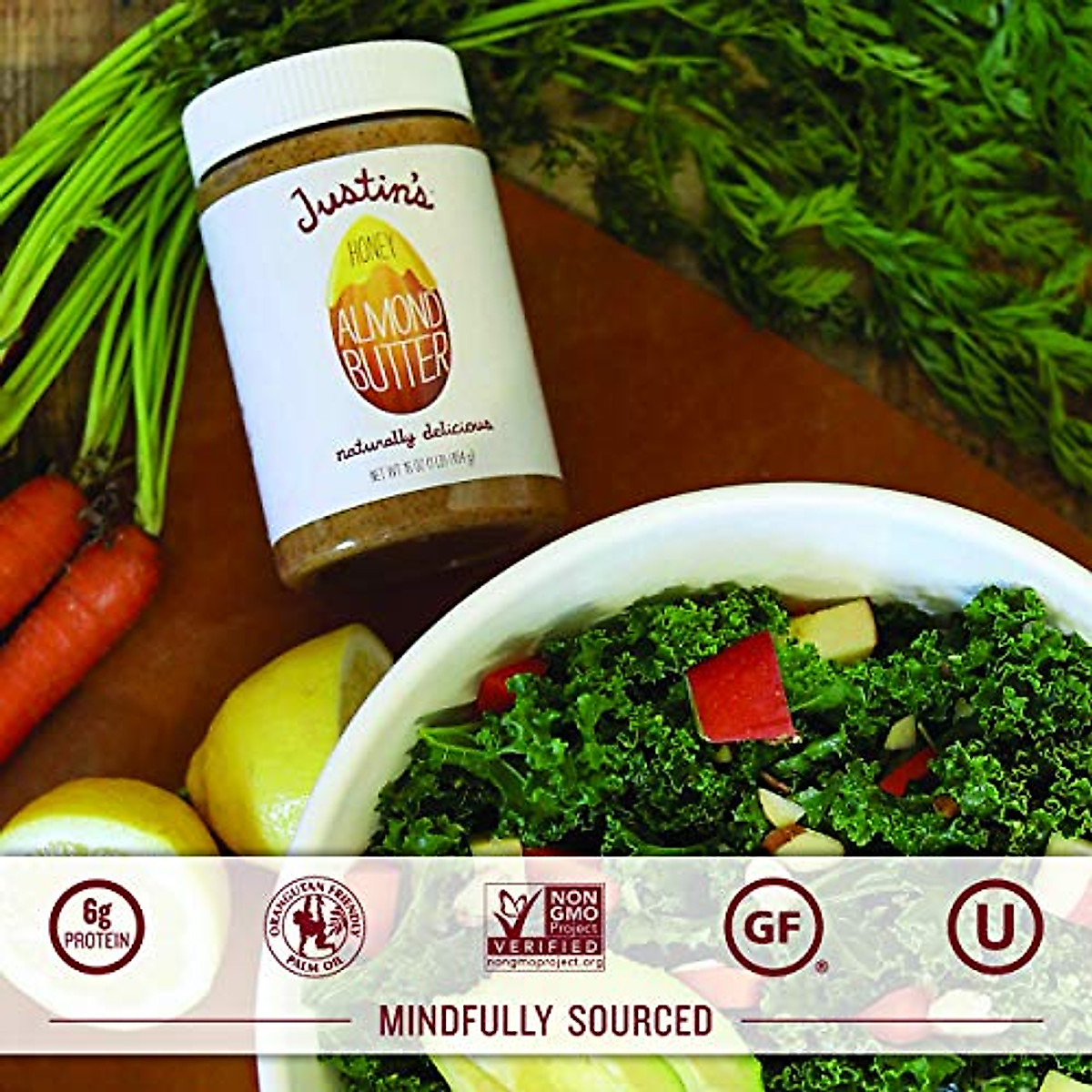 Justin's Honey Almond Butter, No Stir, Gluten-free, Non-GMO, Responsibly Sourced, 16 Ounce Jar