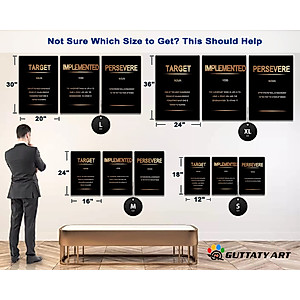 3-Panel Motivational Wall Art for Office, Inspirational Quotes Canvas Art for Home Office Wall Decor, Persevere-Implemented-Target Inspiring Affirmations Positive Words for Company Decor(12”x18”x3Pcs)