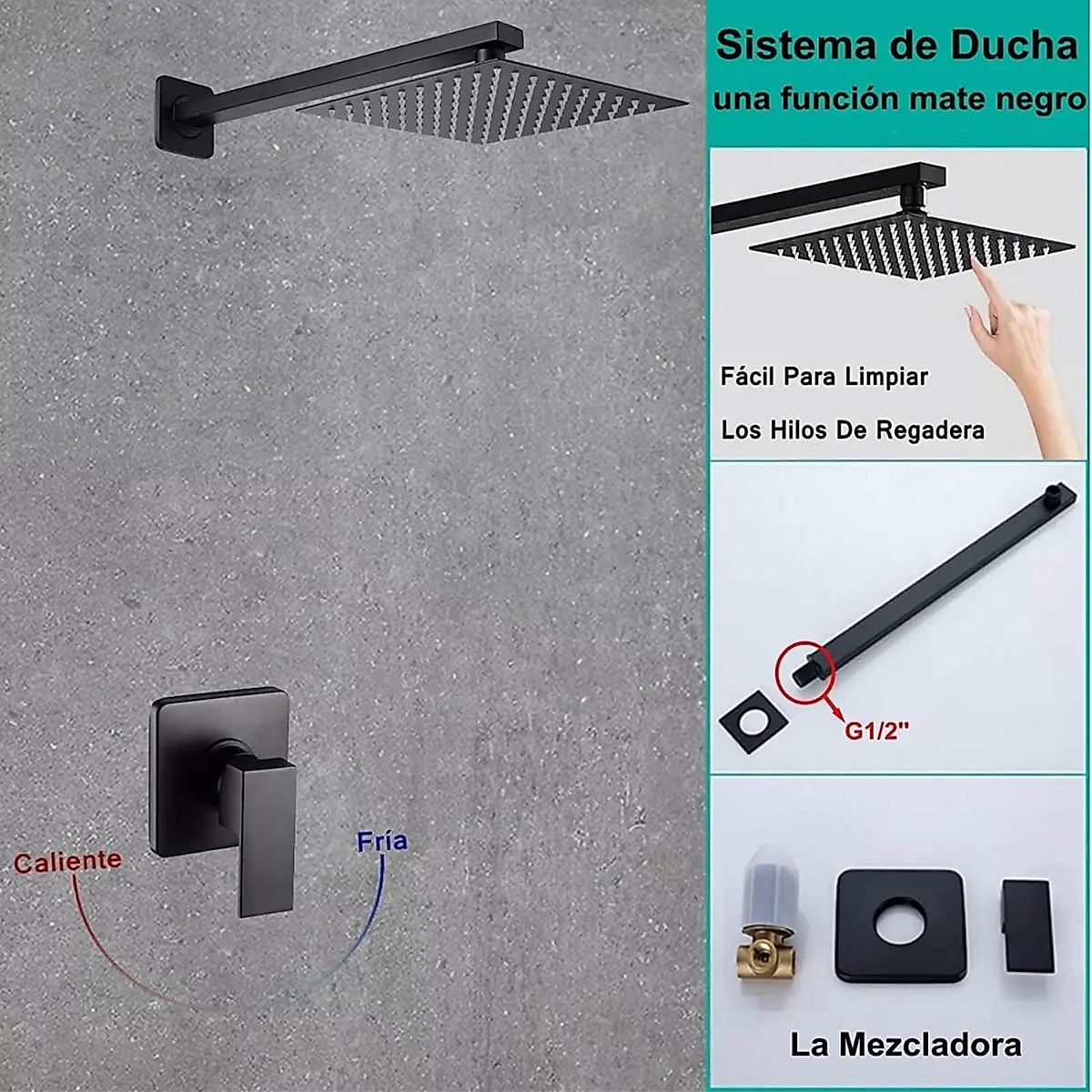 Topyond Bathtub Faucet Set,Shower System,Rain Shower Kit Square Single Handle in Wall Waterfall Shower Head Kit for Bathroom Home Black