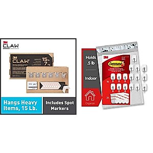 3M Claw Drywall Picture Hangers Holds 15 lb. & Command Wire Hooks, Small, 16-Hooks