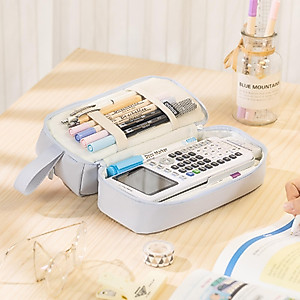 ANGOOBABY Big Capacity Large Pencil Case Canvas Pen Pouch Bag with 2 Compartments for Girls Boys Teen School Students Adults - Blue