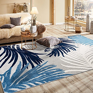 Rugshop Lucca Contemporary Floral Indoor/Outdoor Area Rug 6' 6" x 9' Navy