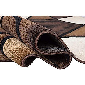 HR-Chocolate Brown/Beige/Mocha/Black/Abstract Area Rug Modern Contemporary Circles | Bedroom Rug with Wave Design Pattern (5' x 7')