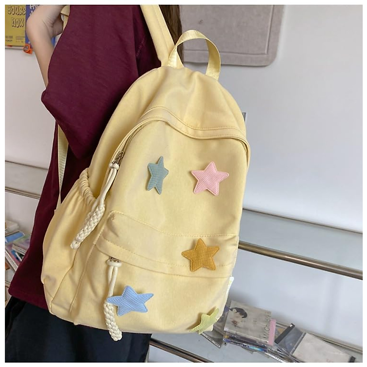 MININAI Y2K Aesthetic Backpack Preppy Backpack Cute Trendy Star Backpack Laptop Backpack Back to College Supplies (Yellow,One Size)