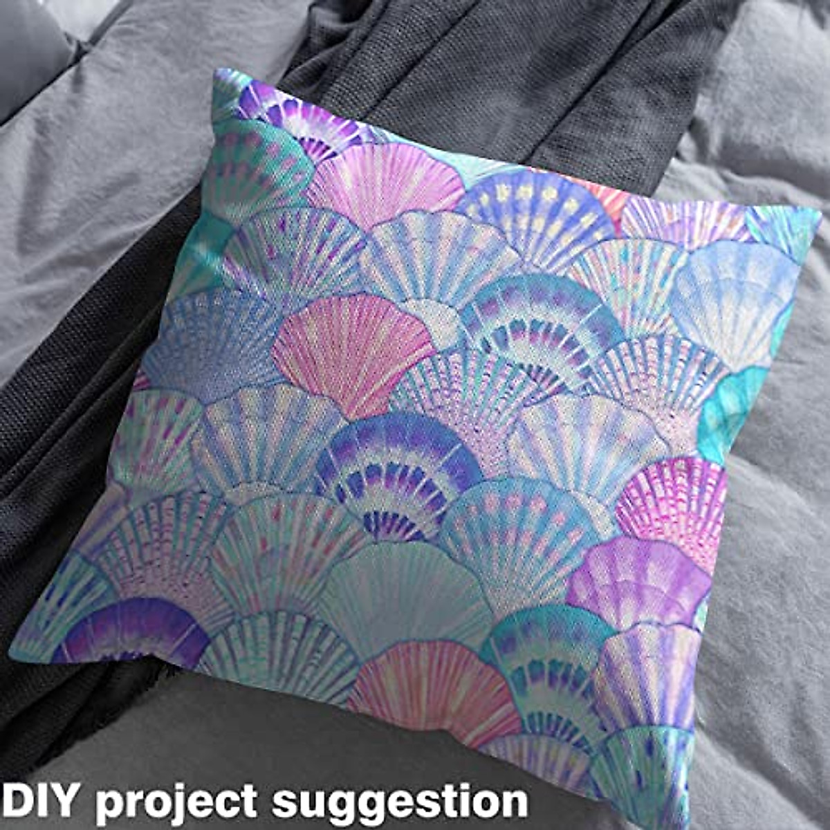 Watercolor Shells Print Fabric by The Yard Dreamy Fish Scale Coastal Sea Creature DIY Craft Hobby Fabric by The Yard Blue Purple Ombre Spiral Pattern Fabric for Upholstery and Home Accents,1 Yard